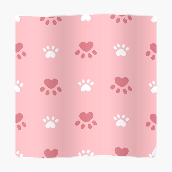 "Cute pink and white kids cat paws pattern illustration" Poster by ...