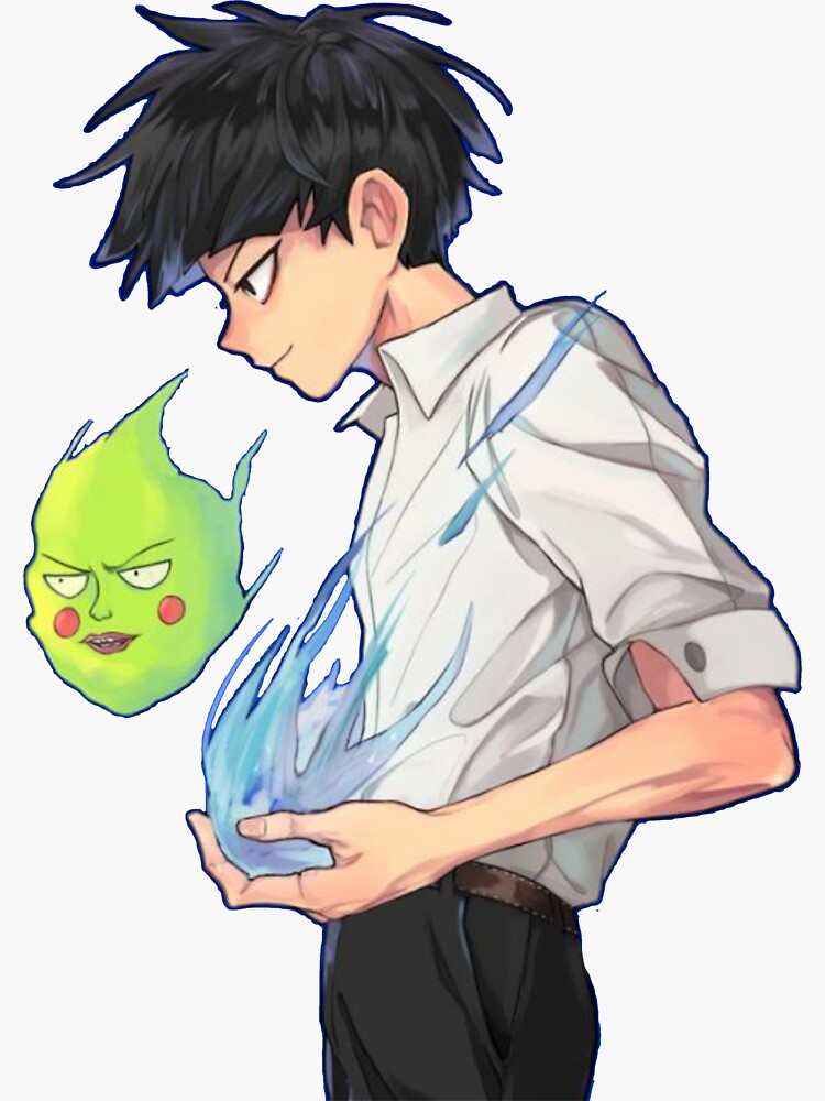 "Overpowered Shigeo" Sticker for Sale by Cursed-Teemo | Redbubble