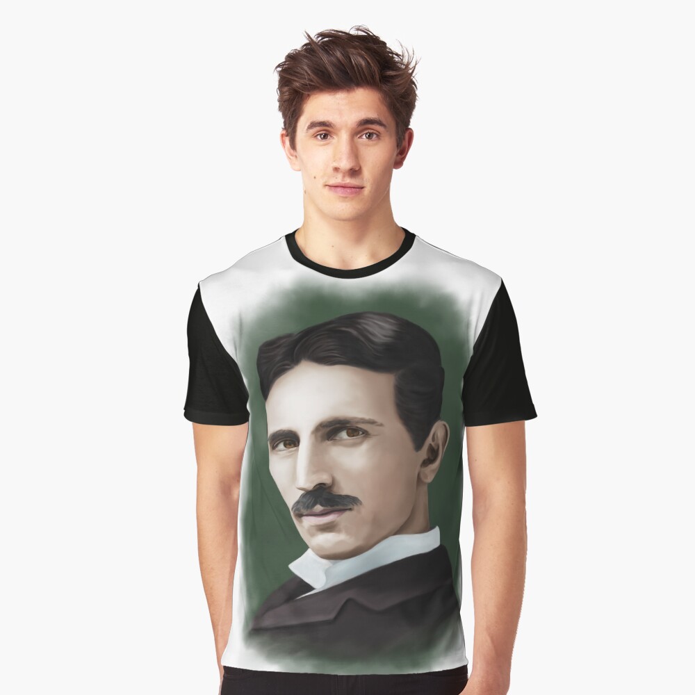 "Nikola Tesla Color Digital Art Portrait with Brown Eye Color" T-shirt ...