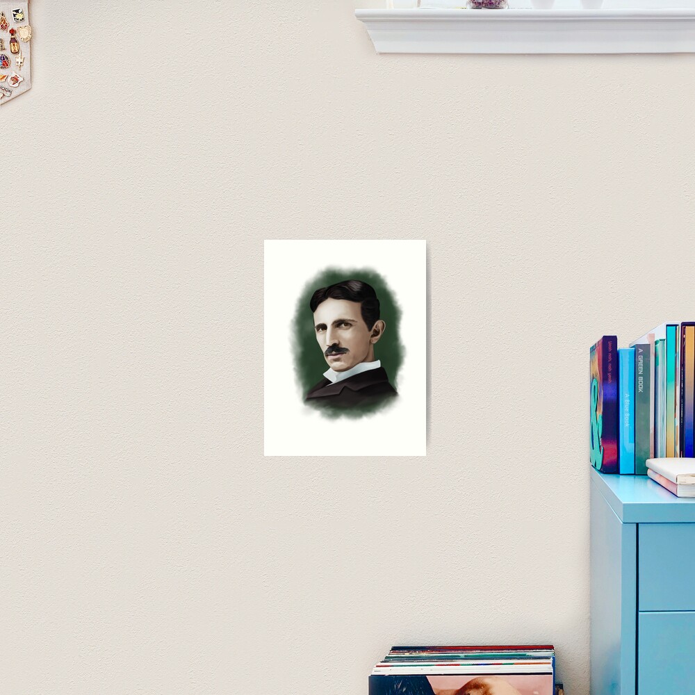"Nikola Tesla Color Digital Art Portrait with Brown Eye Color" Art ...
