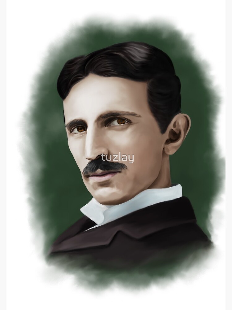 "Nikola Tesla Color Digital Art Portrait with Brown Eye Color" Spiral ...