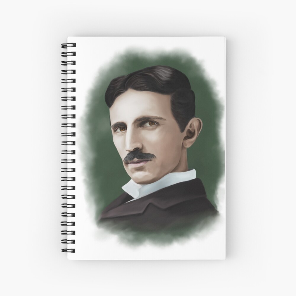 "Nikola Tesla Color Digital Art Portrait with Brown Eye Color" Spiral ...