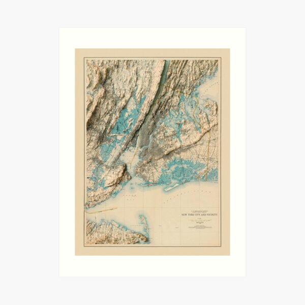 "1899 New York City Relief Map 3D digitally-rendered" Art Print for ...