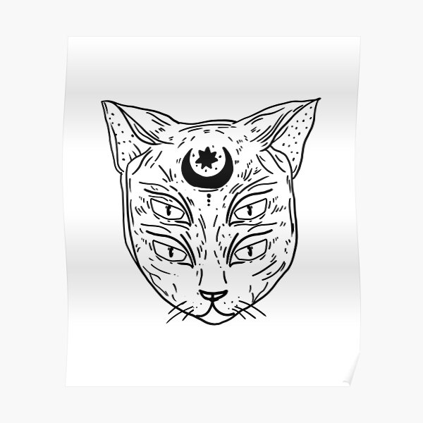 "Occult Cat with 4 Eyes, Moon & Stars Gothic Style" Poster by Mesyo ...