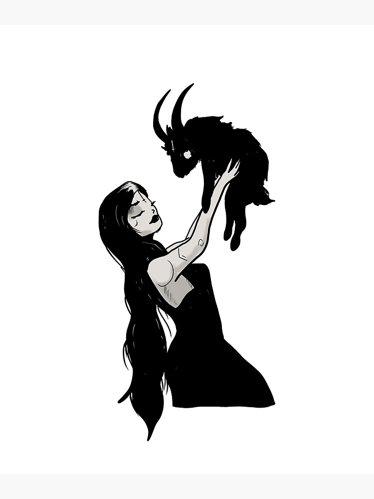 Gothic Girl With Baphomet Satanic Occult Style Handdrawn Poster By Mesyo Redbubble