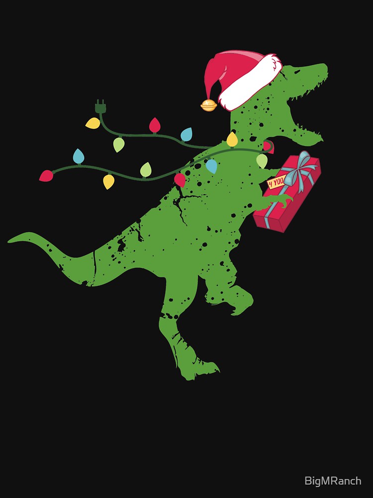"Derpy T-Rex dinosaur Christmas lights hat present" T-shirt by ...