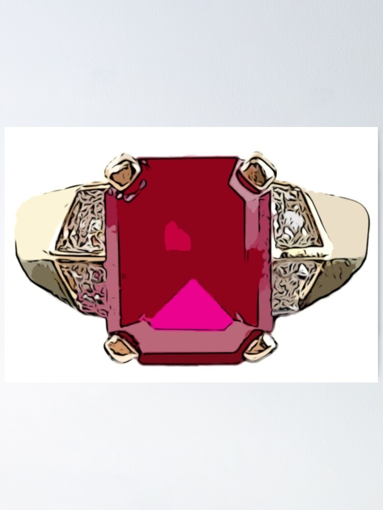 "Ruby Red Cartoon Ring Series 2 Gold and Diamond Digital Art " Poster ...