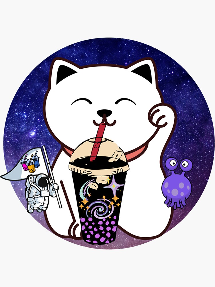 "Aesthetic Cat Drinking Boba " Sticker for Sale by UNCLEGRUMPYINC ...