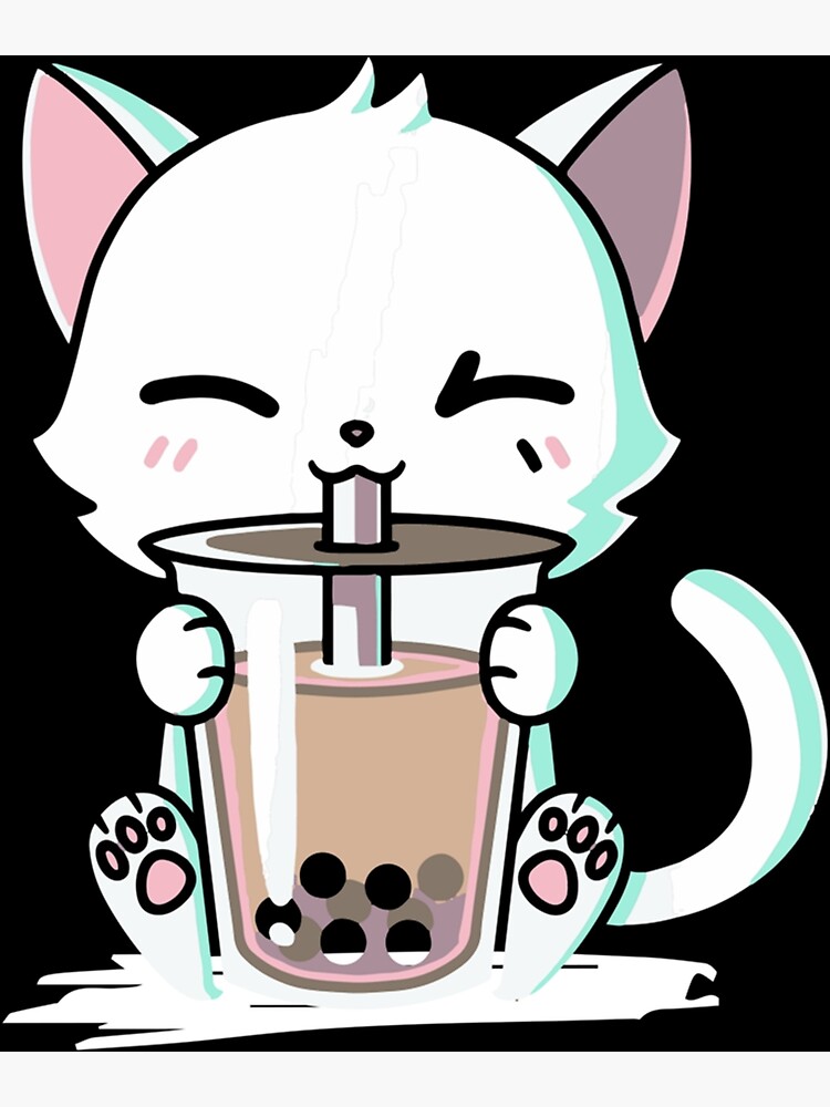 "Aesthetic Cat Drinking Boba Essential " Poster for Sale by ...