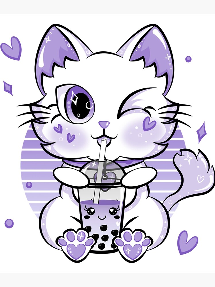 Cute Boba Tea Drink Kawaii Neko Cat Boba Tea Art Print For Sale By