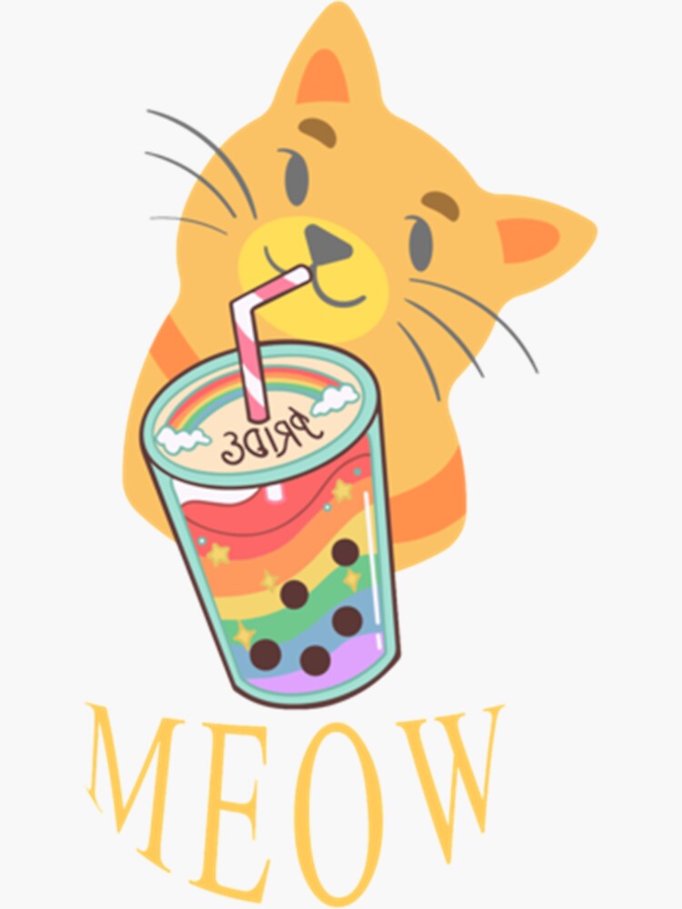 "Cute Cat drinking Boba " Sticker by SimpsonDoodles | Redbubble