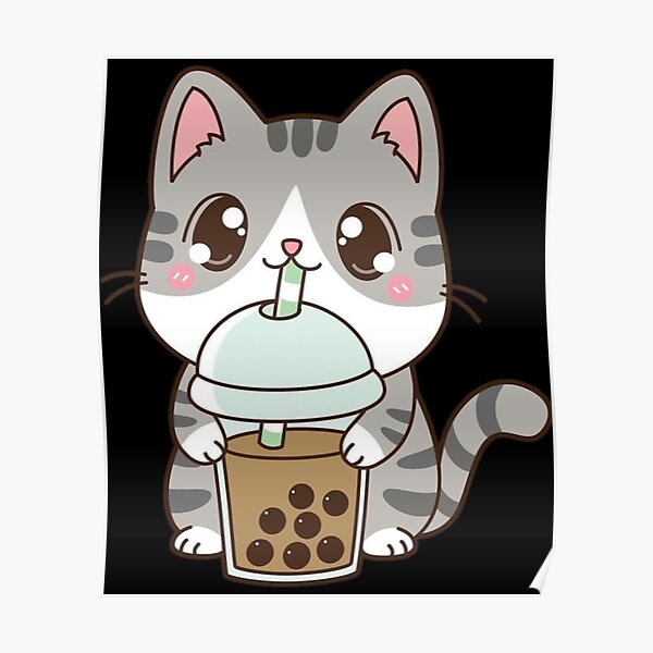 "Kawaii cute kitty boba tea " Poster for Sale by SimpsonDoodles | Redbubble