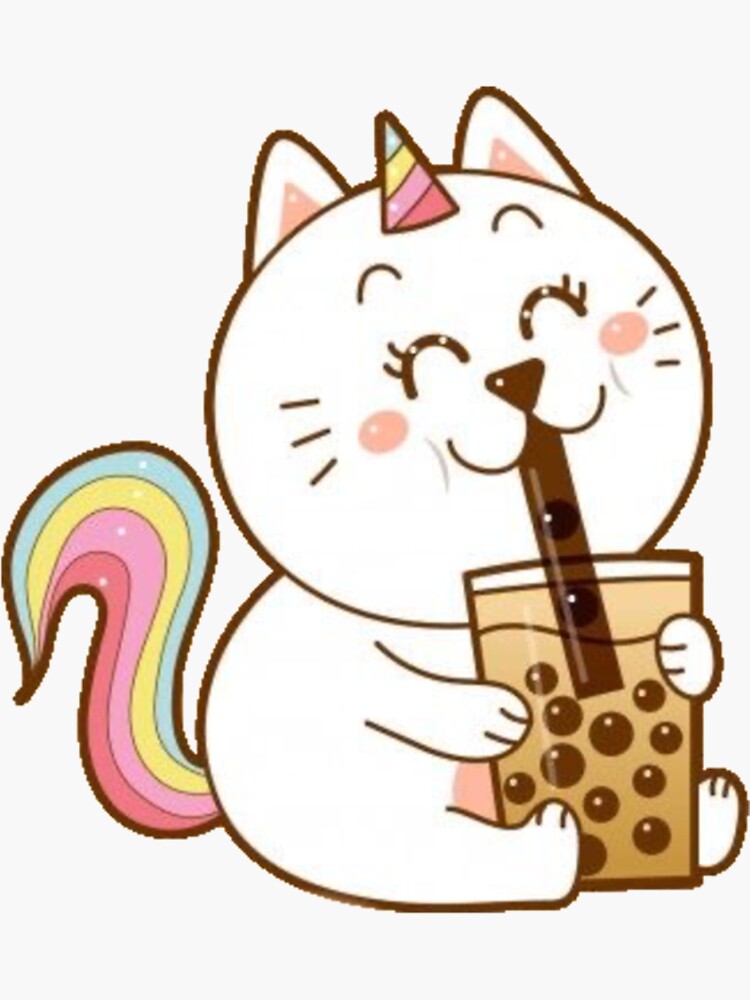 "Rainbow Kawaii cat drinking boba " Sticker for Sale by SimpsonDoodles ...