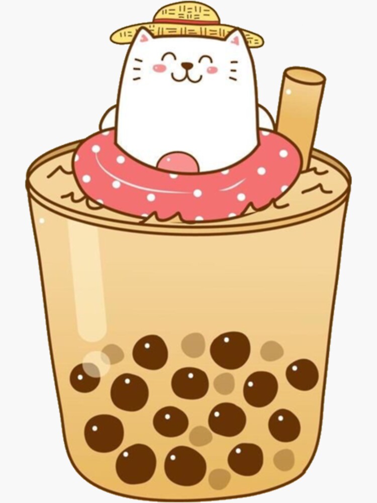 "Summer Kawaii cat drinking boba " Sticker by SimpsonDoodles | Redbubble