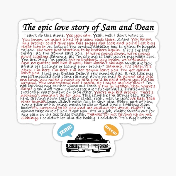 "The Epic Love Story of Sam and Dean" Sticker for Sale by GiantSquid1 ...