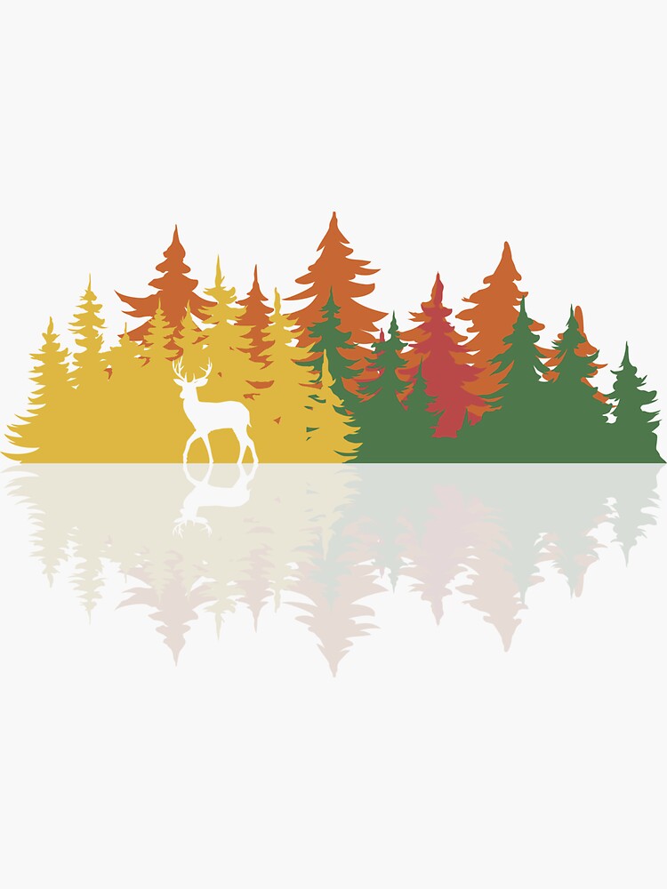 "Pine trees with dear " Sticker for Sale by NoSignalswag | Redbubble
