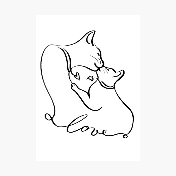 Lámina fotográfica «Animal, gatos, gatito, mamá, bebé, arte lineal ...