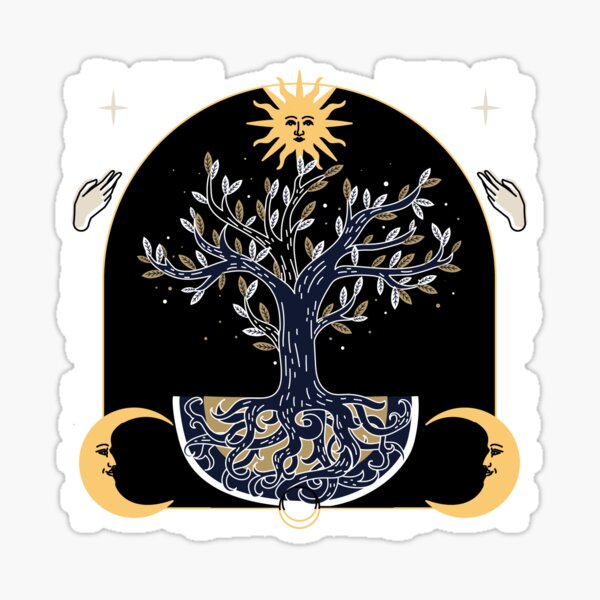 "Celestial Tree Sun Moon Astrology Stars" Sticker for Sale by ...