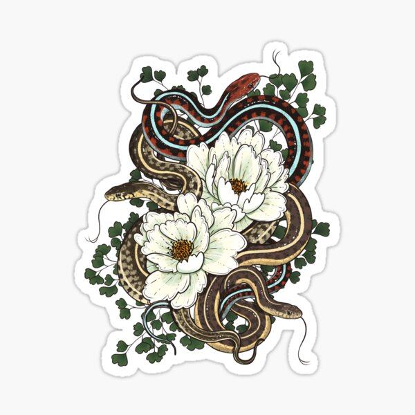 "Garter Snakes with White Peonies" Sticker for Sale by starrypaige ...