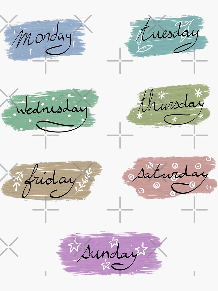 "Colorful days of the week" Sticker for Sale by Drawingbreaks | Redbubble