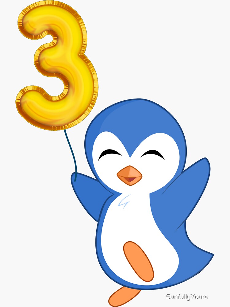 "Penguin with Balloons Happy 3rd Birthday" Sticker for Sale by ...
