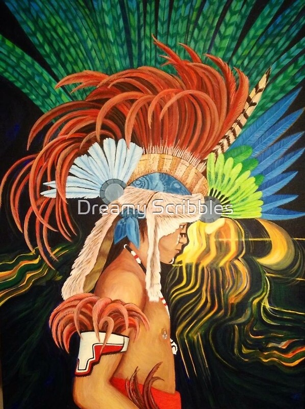 "Aztec Fire Dancer Portrait" by Dreamy Scribbles | Redbubble