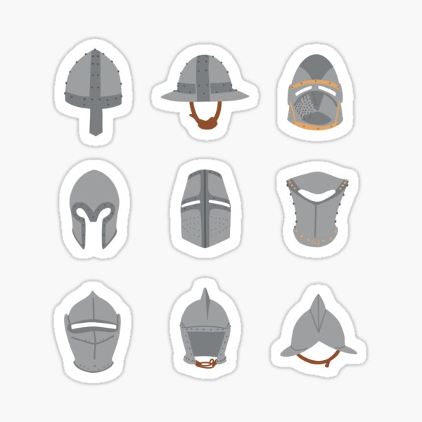 "Types of Medieval Helmets Knight Armors of the Middle Ages" Sticker ...