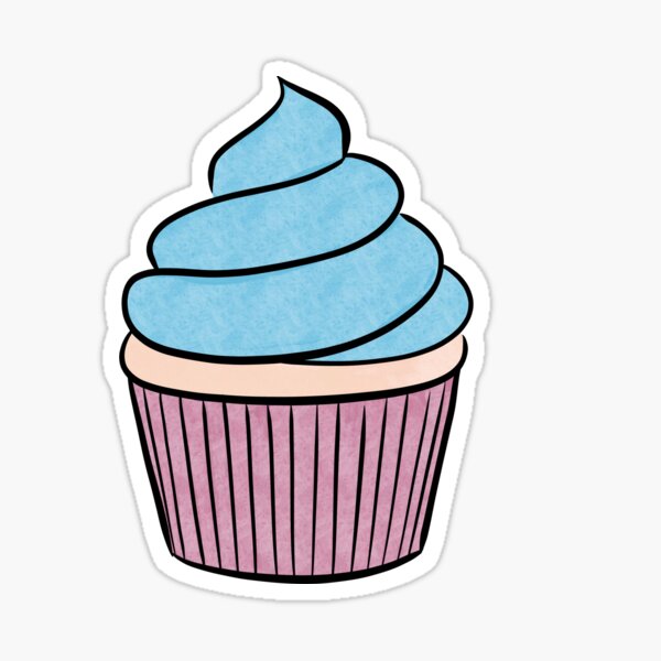 "Cute Painted Cartoon Blue and Pink Vanilla Cupcake" Sticker by axbates ...
