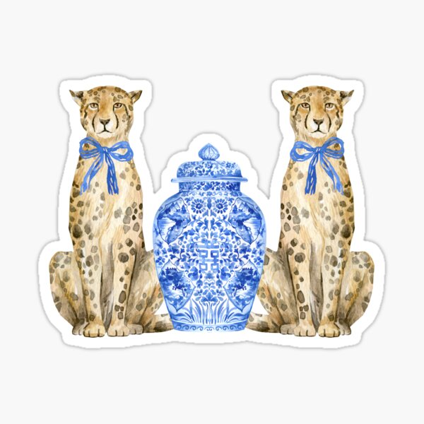 "Stately Leopard Chinoiserie" Sticker by Yunihadi | Redbubble