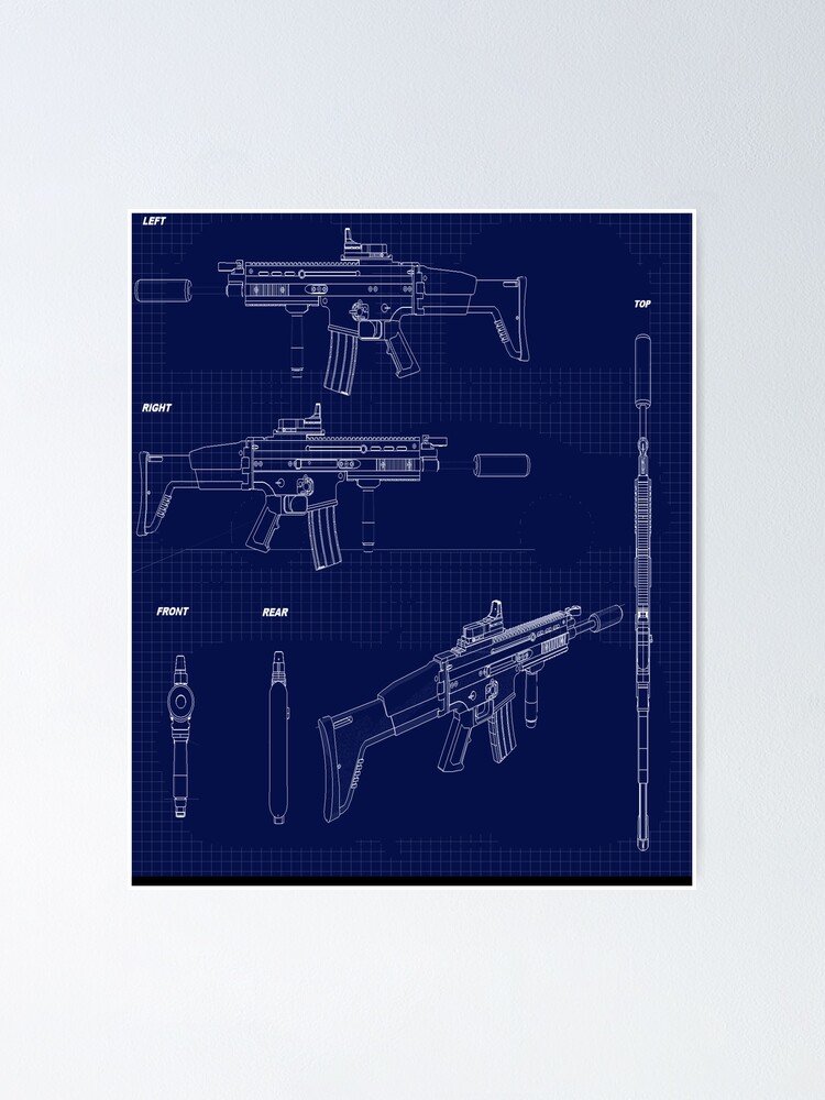 " scar-h blueprint - fn scar prototypes gifts for guns lovers" Poster ...