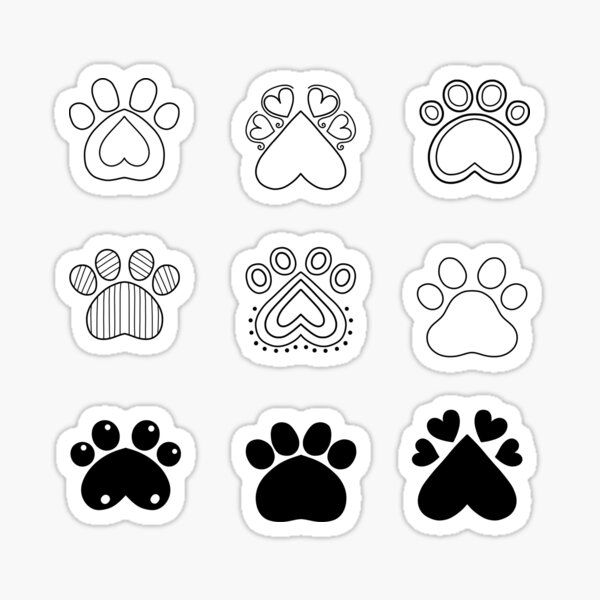 "Dog & Puppy Pet Paws Stickers Pack #1 of 3 for Dog Lovers Black White ...