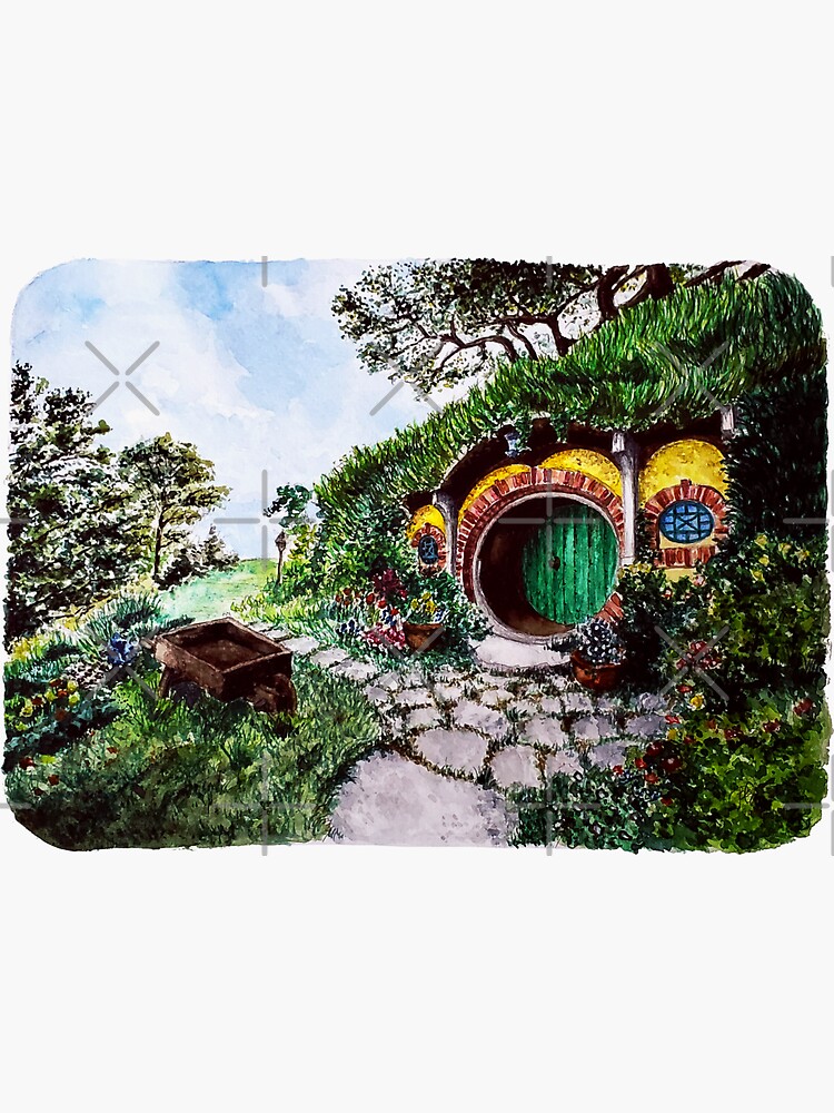 "Hobbiton in the Shire, Lord of the Rings Watercolor Artwork Painting ...