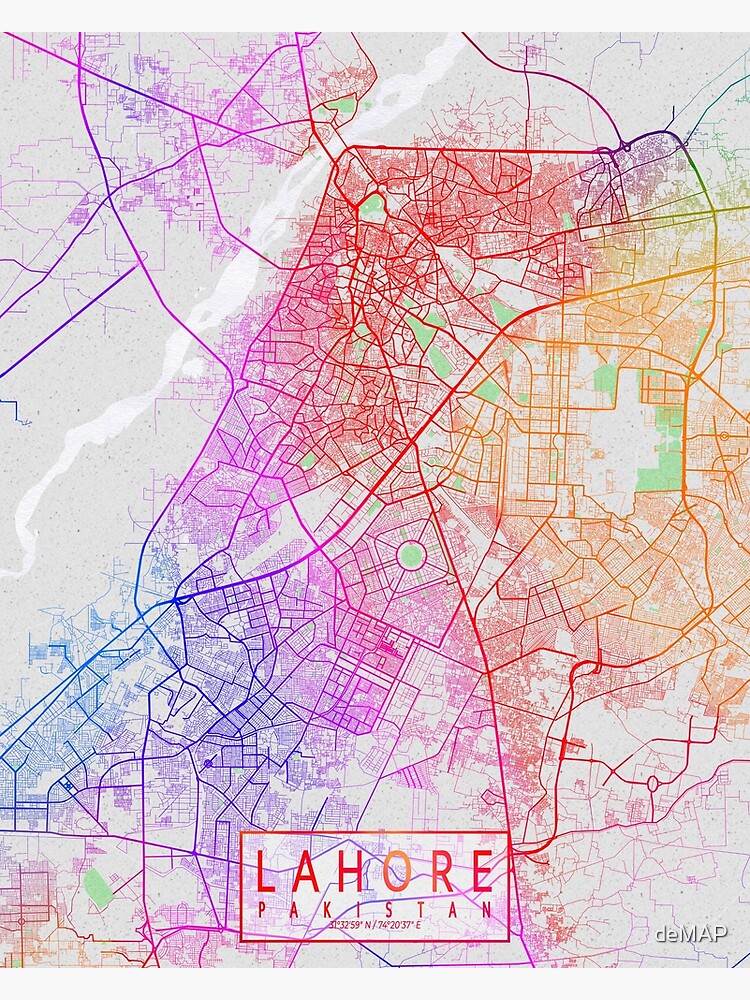 "Lahore City Map of Punjab, Pakistan - Colorful" Art Print for Sale by ...