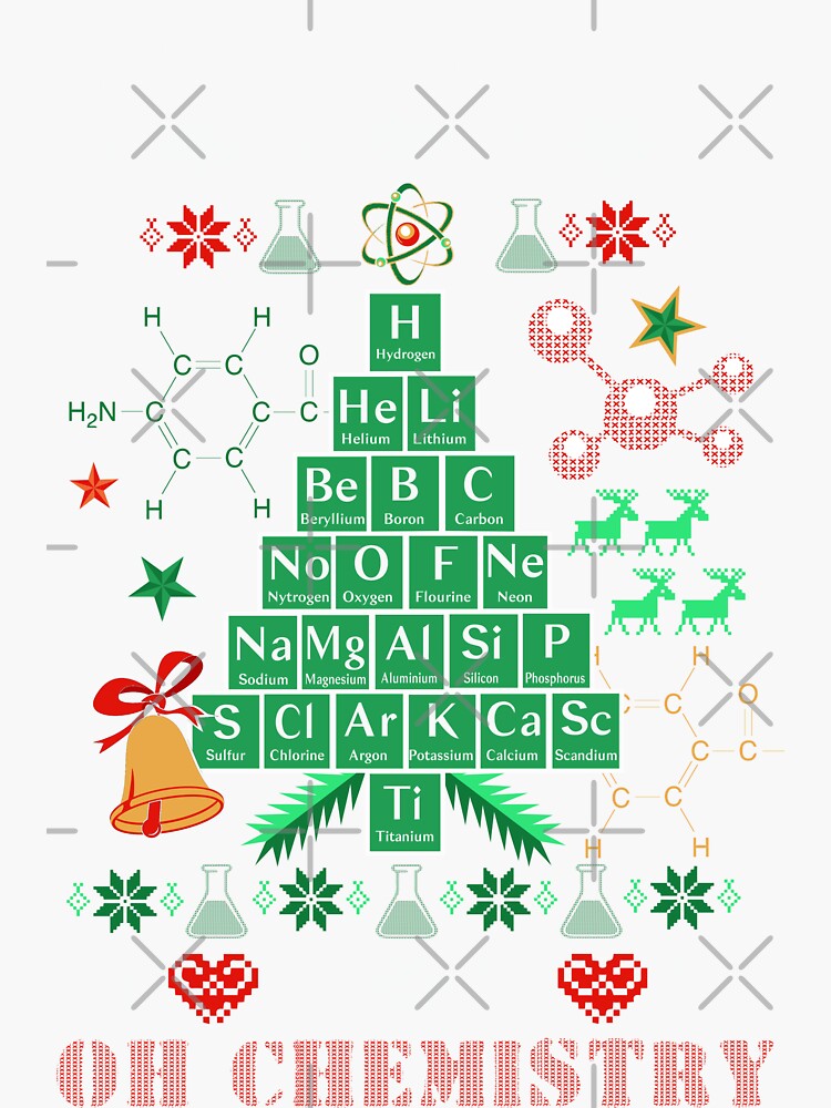 "Oh Chemistree Chemistry Funny Ugly Christmas Sweater" Sticker for Sale ...