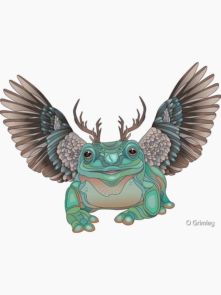 Pegatina «Rana con alas, diminuta majestuosa» de Olivia-Grimley | Redbubble