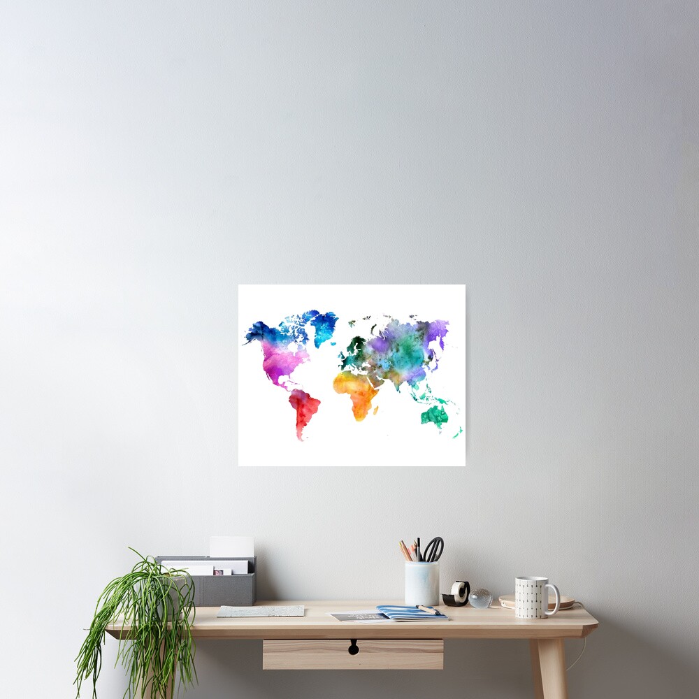 "Colorful watercolor map of the world with watercolor" Poster for Sale ...