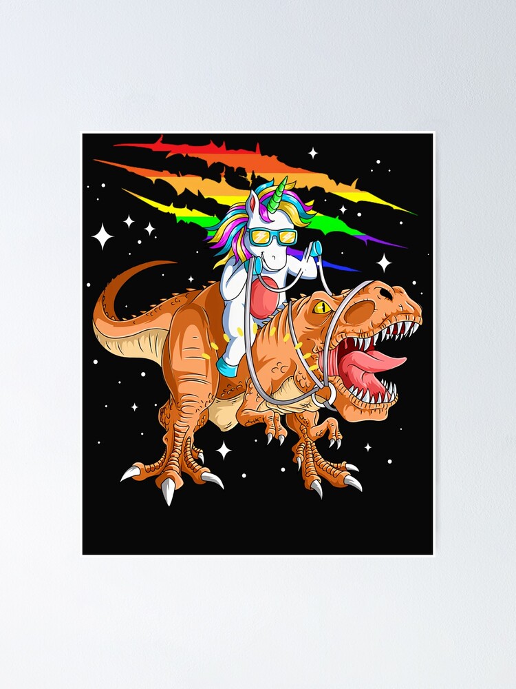 "Unicorn Riding Dinosaur Star Rainbow" Poster for Sale by Goerheng ...