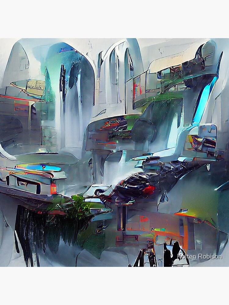 "Futuristic Waterfall Floating City Concept Art" Poster by ...