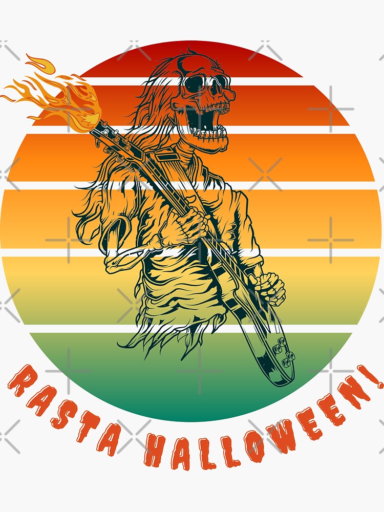 "Rasta Halloween Singing Skeleton Retro Sunset Reggae Colors" Sticker ...