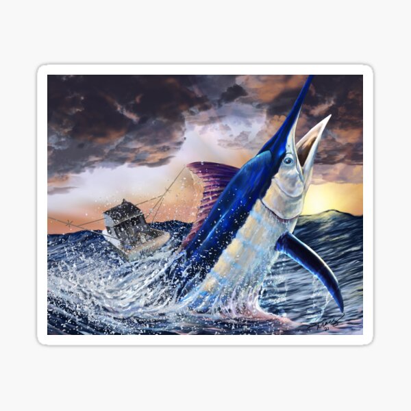 "Breaching Blue Marlin Art" Sticker for Sale by iColor4U | Redbubble