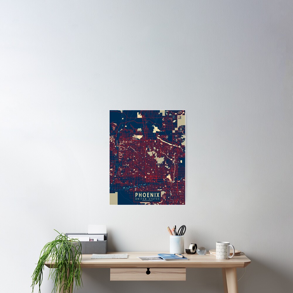 "Phoenix City Map of Arizona, USA - Hope" Poster for Sale by deMAP ...