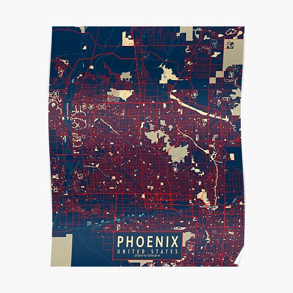"Phoenix City Map of Arizona, USA - Hope" Poster for Sale by deMAP ...
