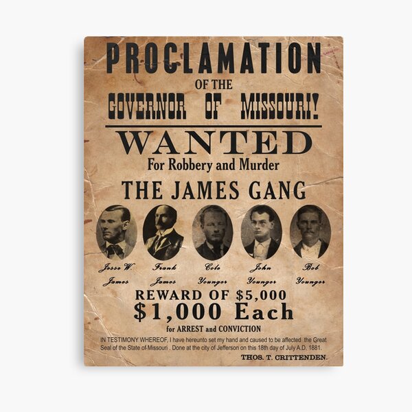 "James Gang Wanted Poster" Canvas Print for Sale by kayve | Redbubble