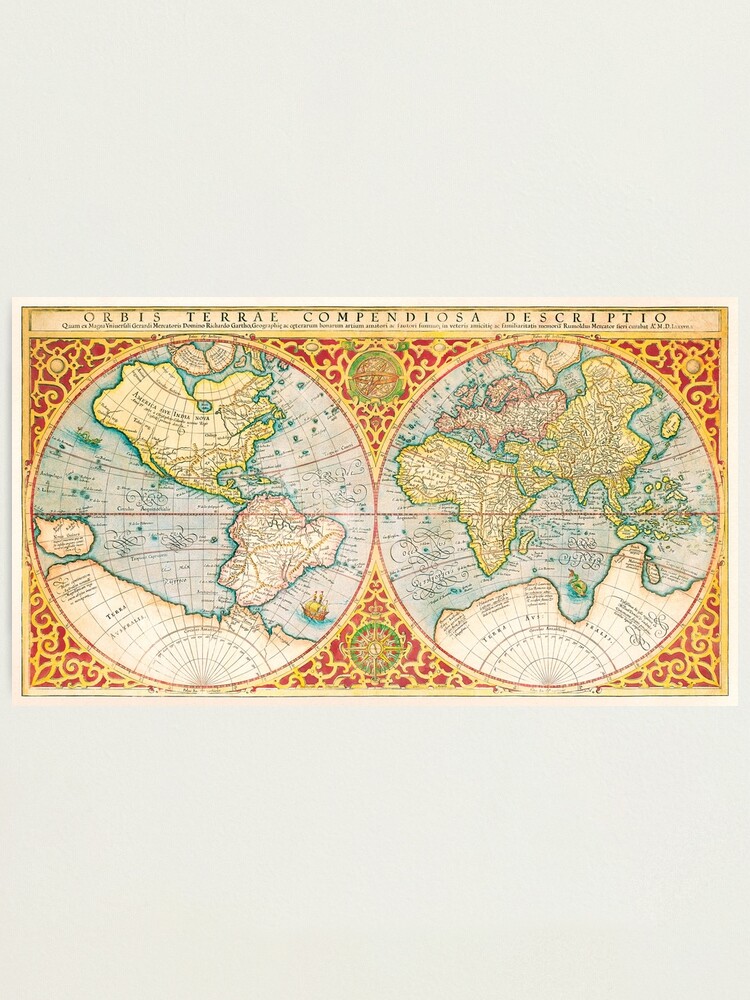 "Antique World Map (1637) - Gerhard Mercator" Photographic Print by ...