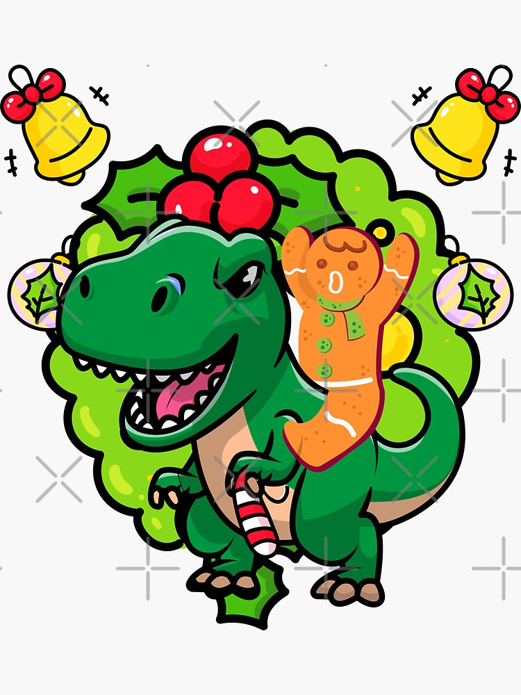 "Gingerbread Man Riding Dinosaur Christmas" Sticker by roxy7922 | Redbubble