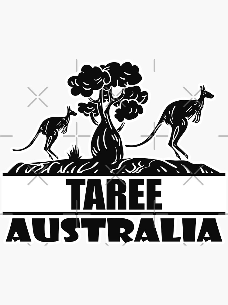 "Taree Australian city kangaroo and bottle tree design" Sticker for ...
