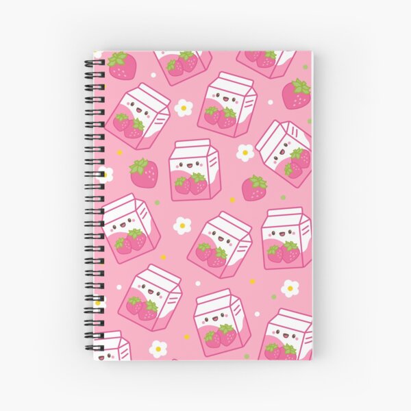 "Kawaii Aesthetic Strawberry Milk Pattern with Pink Flowers" Spiral ...