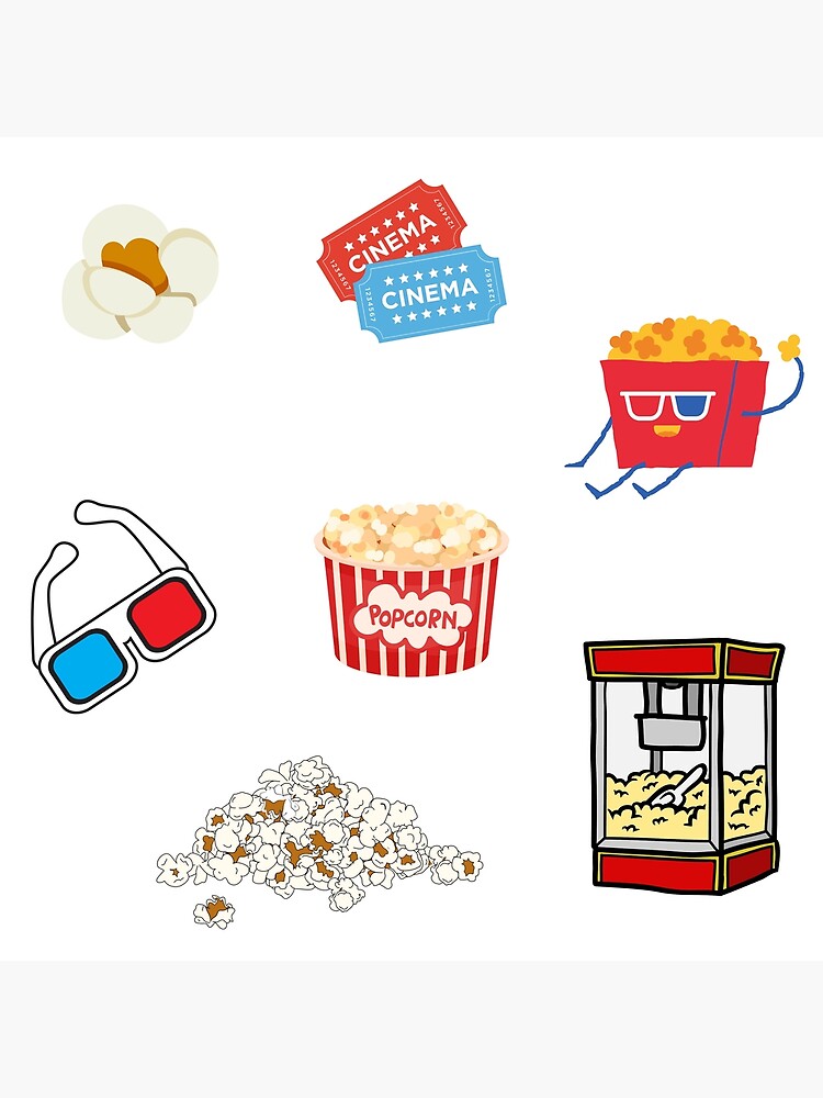 "Popcorn And Cinema Sticker Pack For Popcorn Lovers On Movie Night In ...