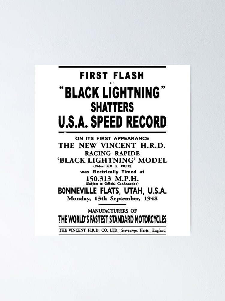 "Rollie Free Speed Record Black Lightning" Poster for Sale by ...