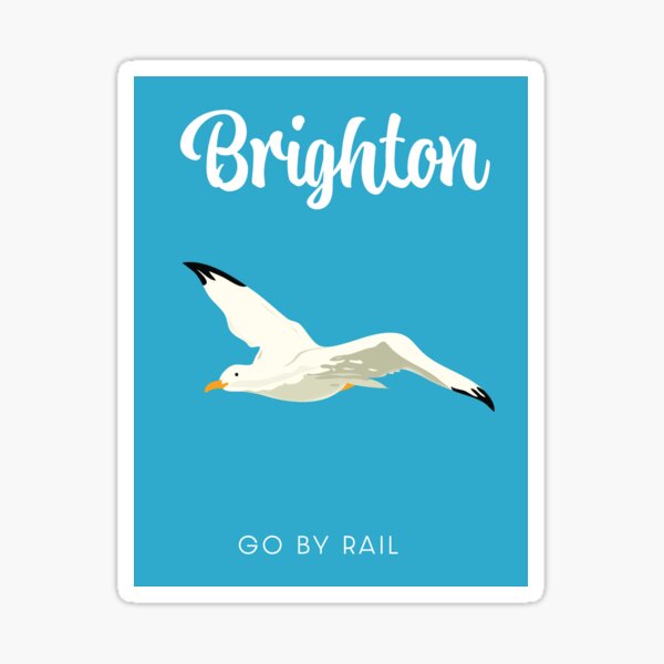 "Brighton Seagull train travel poster" Sticker by vectorwebstore ...